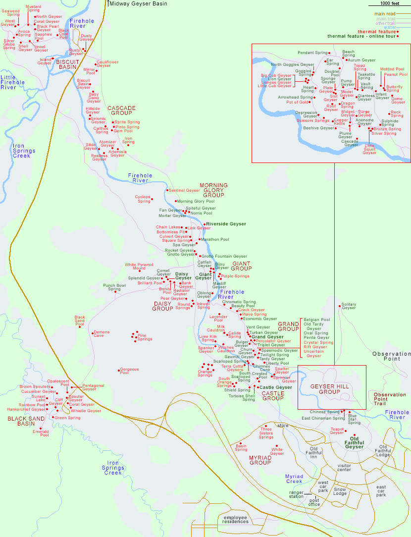 Map and Tour of Upper Geyser Basin, Yellowstone National Park, Wyoming Map and Tour of Upper Geyser Basin, Yellowstone National Park, Wyoming